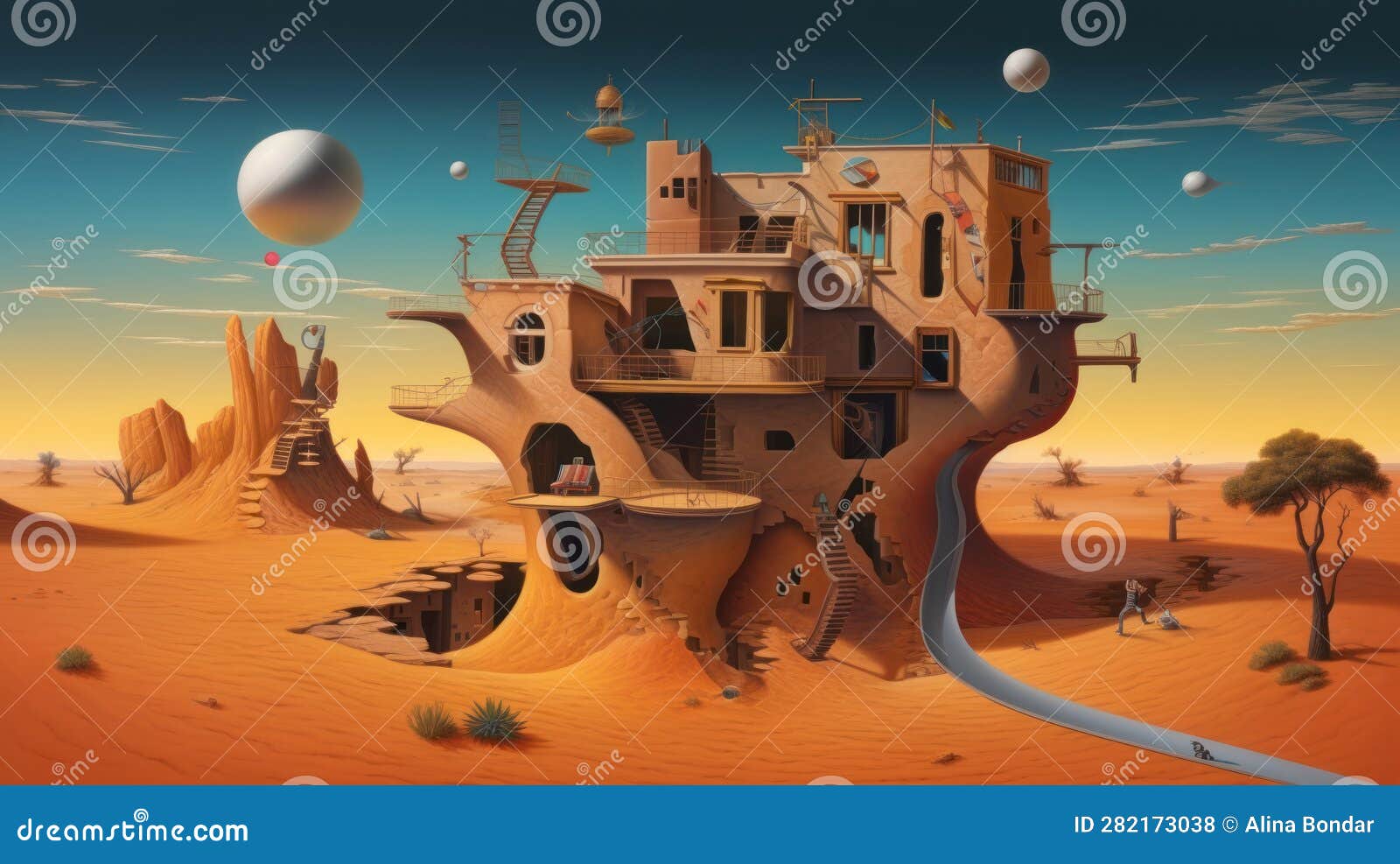 A Surrealist Work Of Art Showing An Unusually Shaped Space With ...