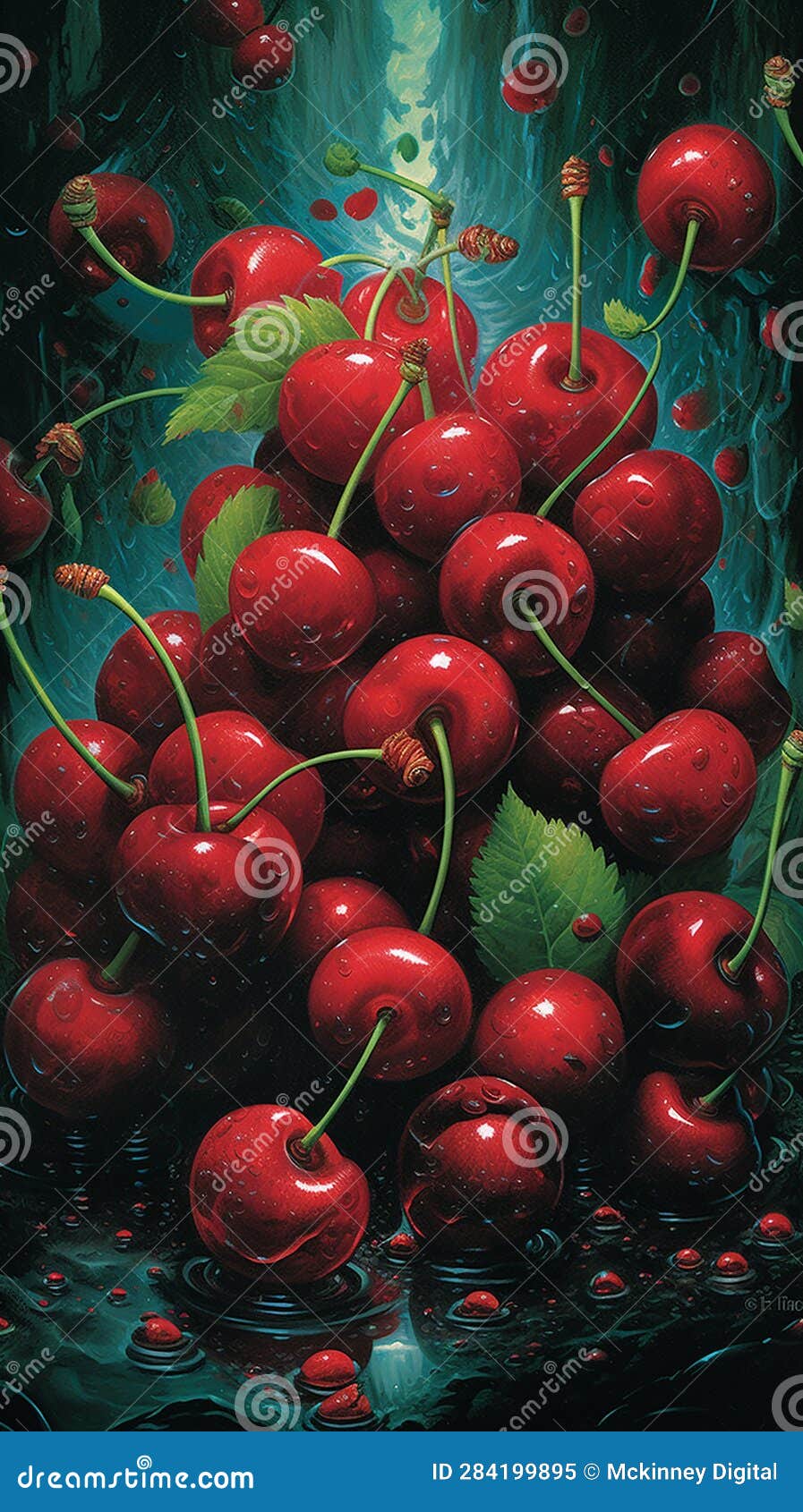 Dripping Cherry Surrealistic Imagery. Stock Illustration - Illustration ...