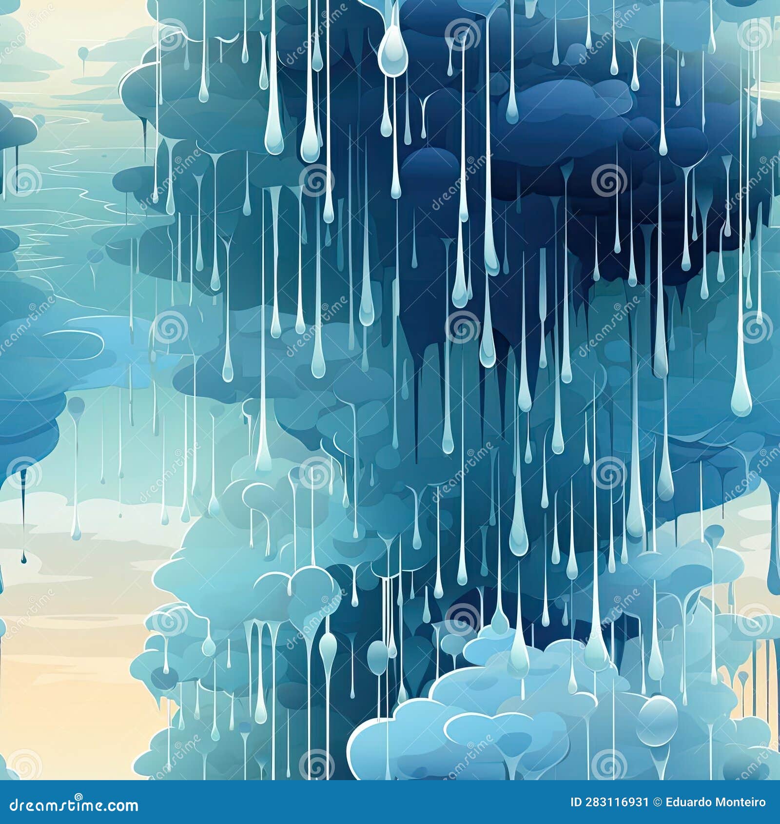 Surrealistic Cartoon Style Rain Cloud Dripping in Blue (tiled) Stock ...
