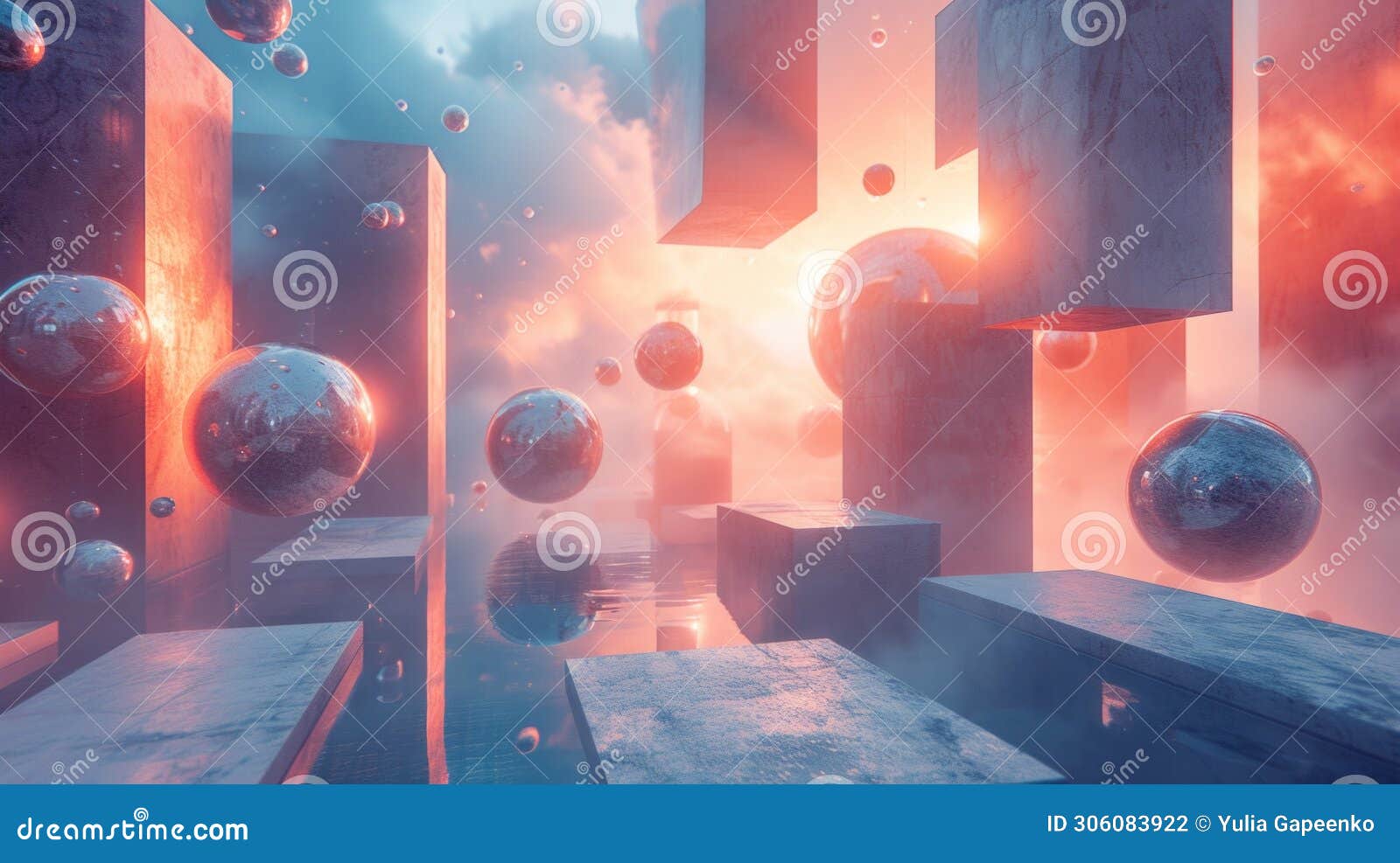 A Surrealistic Dreamscape of Floating Orbs and Levitating Geometric ...