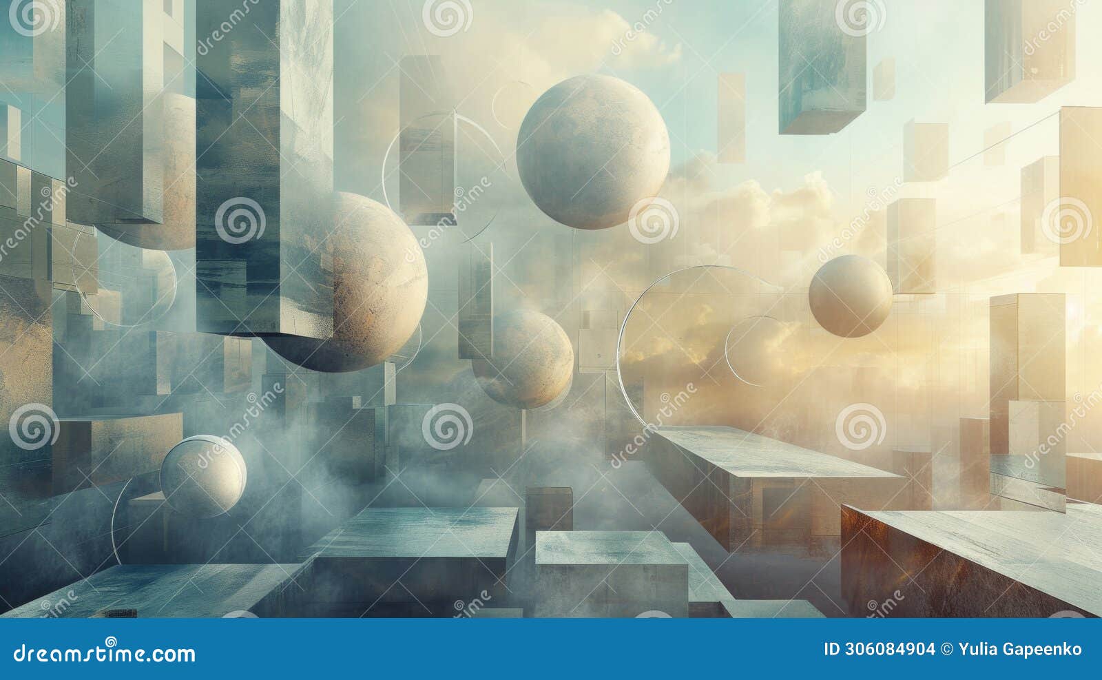 A Surrealistic Dreamscape of Floating Orbs and Levitating Geometric ...