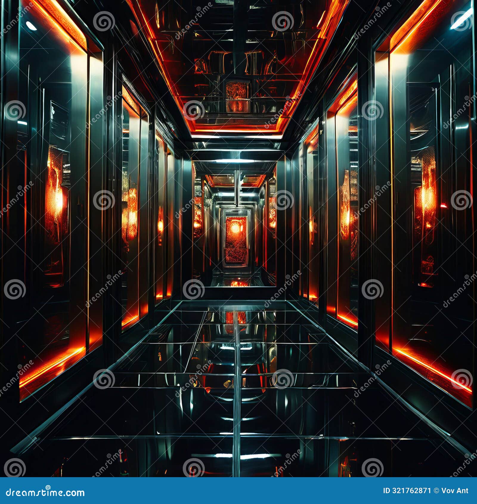 24-17-a-surrealistic-elevator-interior-with-optical-illusions-w Stock ...