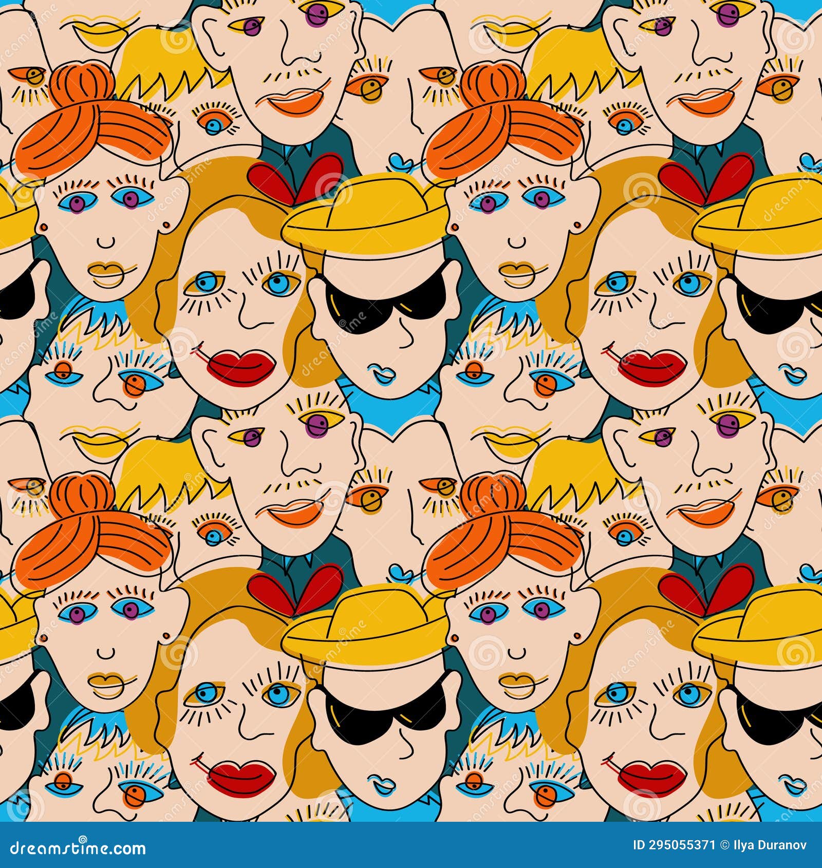 Surrealistic Faces in Funny Abstract Style. Hand Drawn People Vector ...