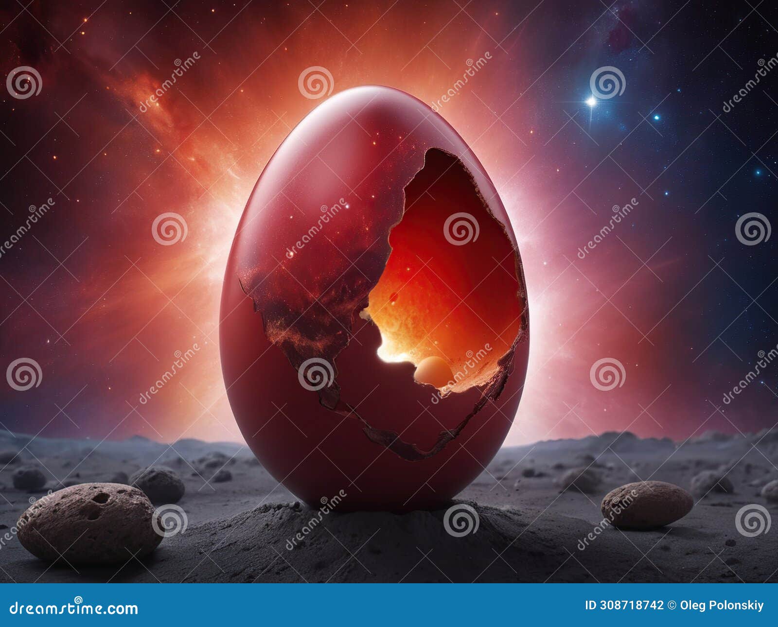 Broken Red Egg in the Space. Illustration Stock Illustration ...