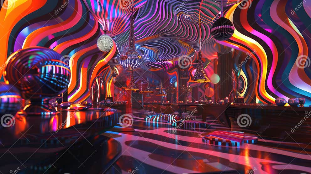Surrealistic Party Setup with Surreal Lighting. Stock Illustration ...