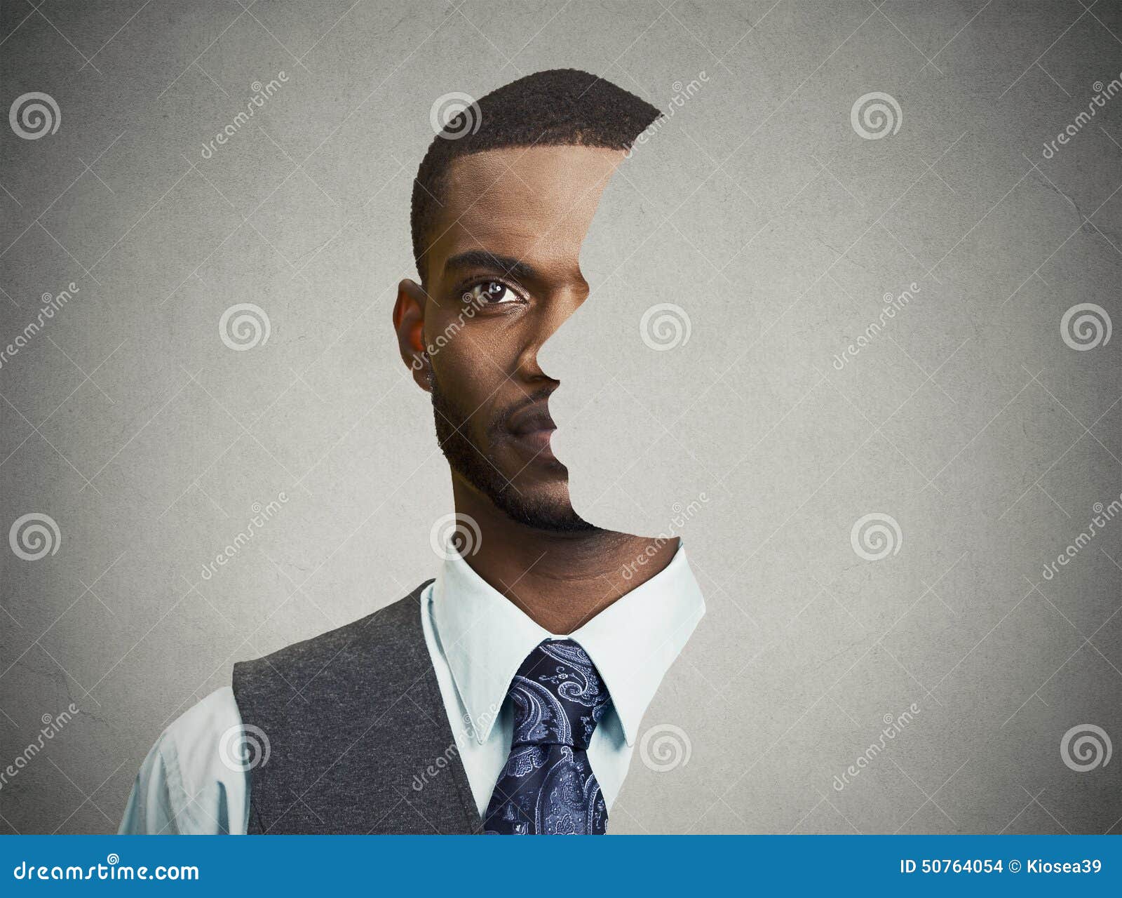 Surrealistic Portrait Front with Cut Out Profile of a Young Man Stock ...