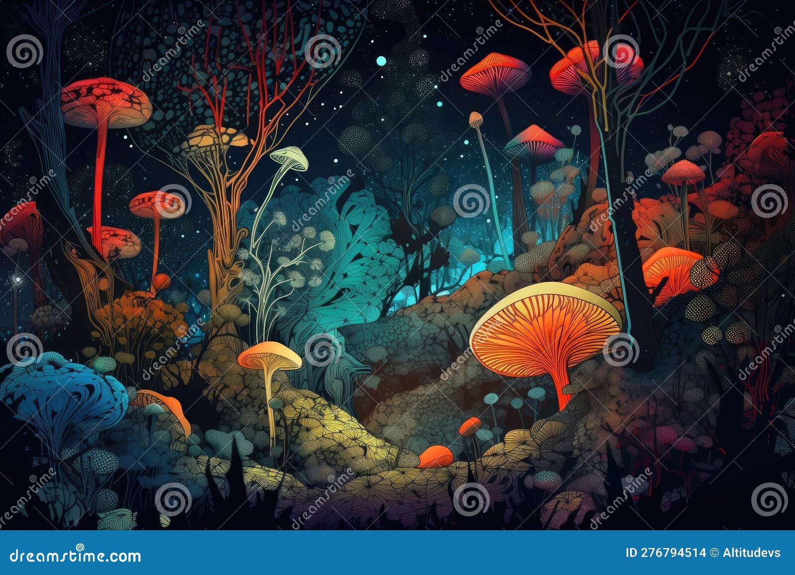 Surrealistic Scene of Surreal Forest with Psychedelic Plants Stock ...