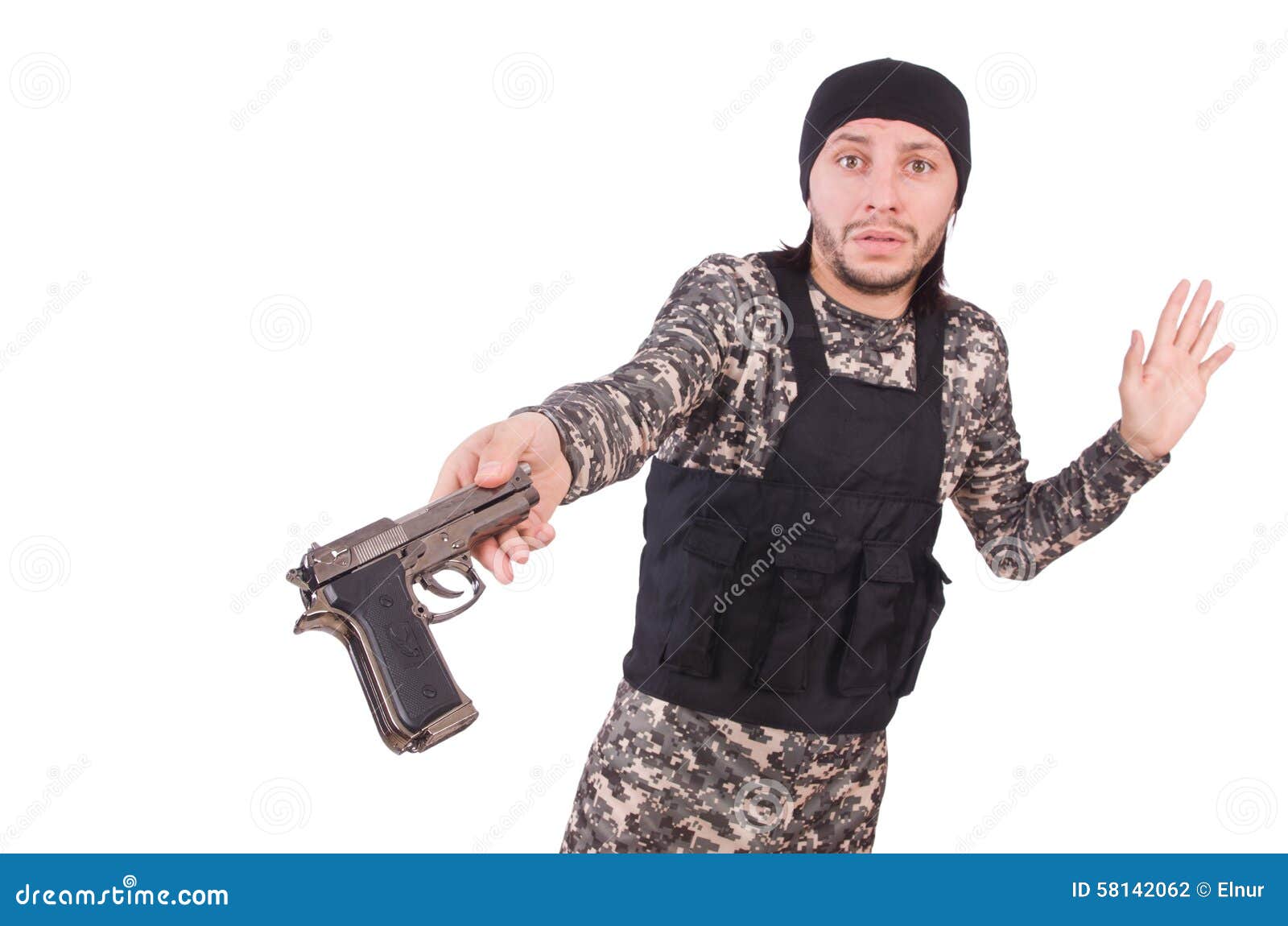 Surrendering Man in Military Uniform Stock Photo - Image of firearm ...