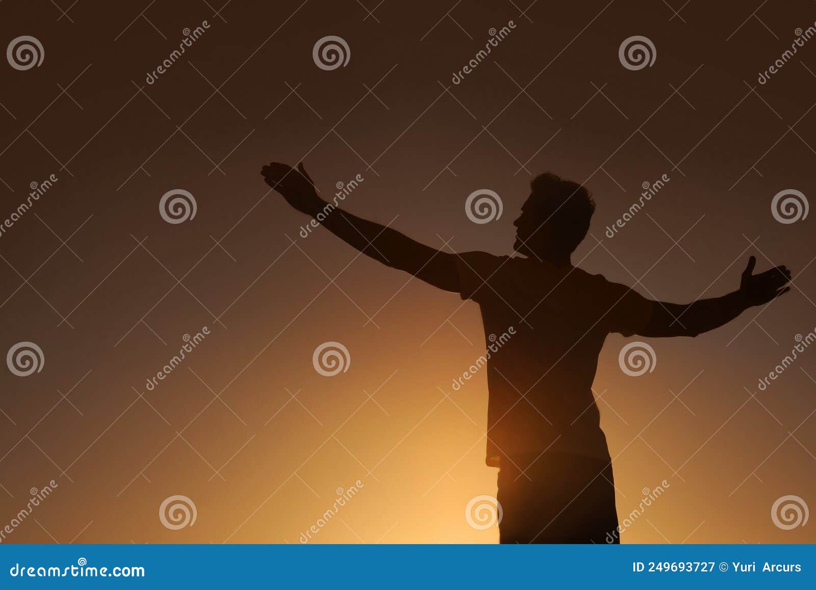 Surrendering To a Higher Power. Silhouette of a Man with His Arms ...