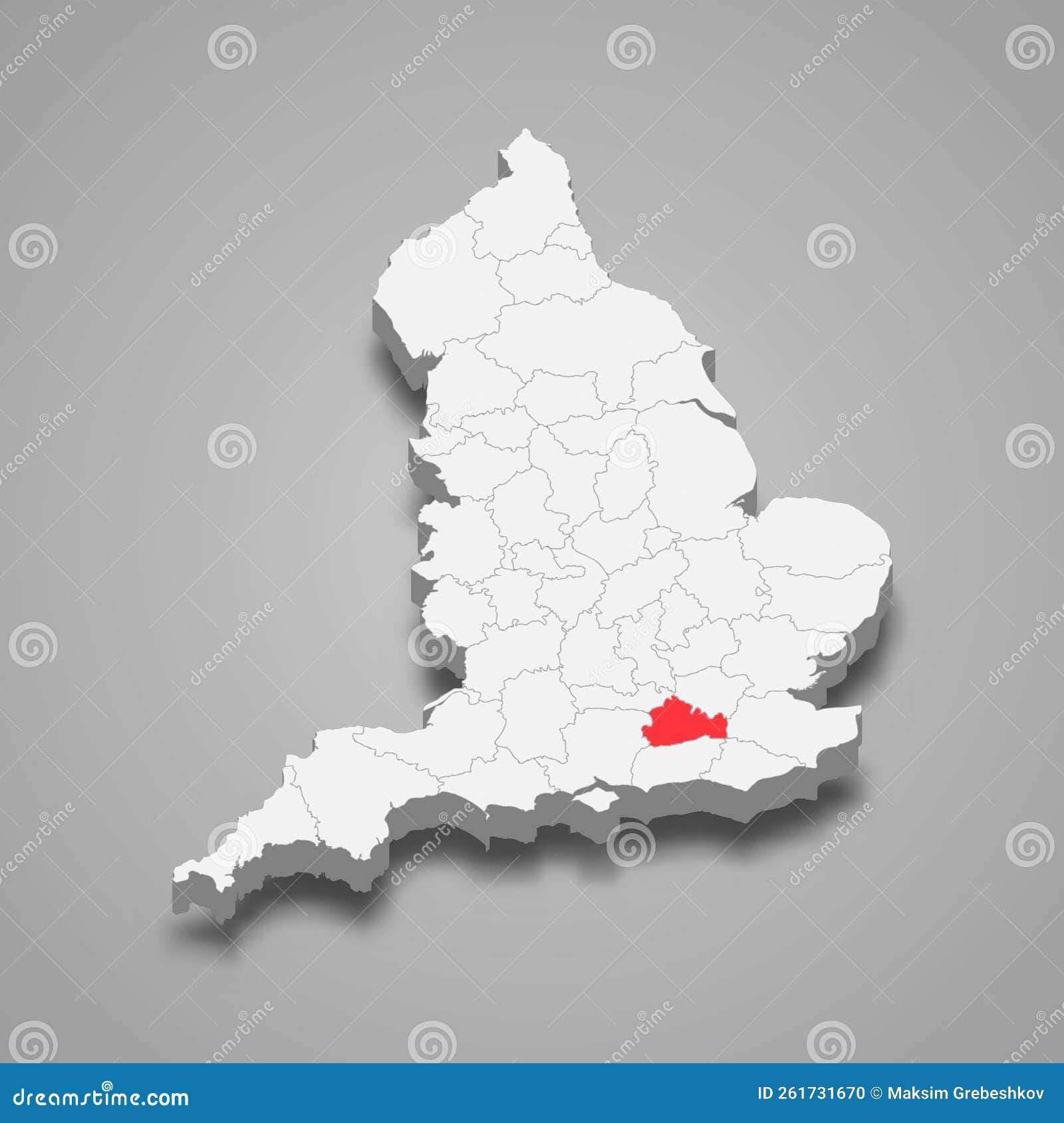 Surrey County Location within England 3d Map Stock Illustration ...