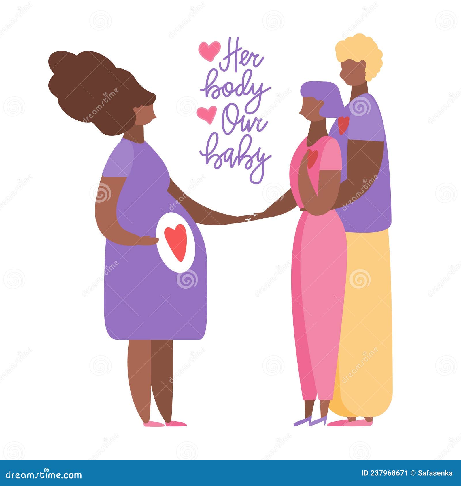 Couple With Surrogate Pregnant Woman Vector Illustration Flat Cartoon