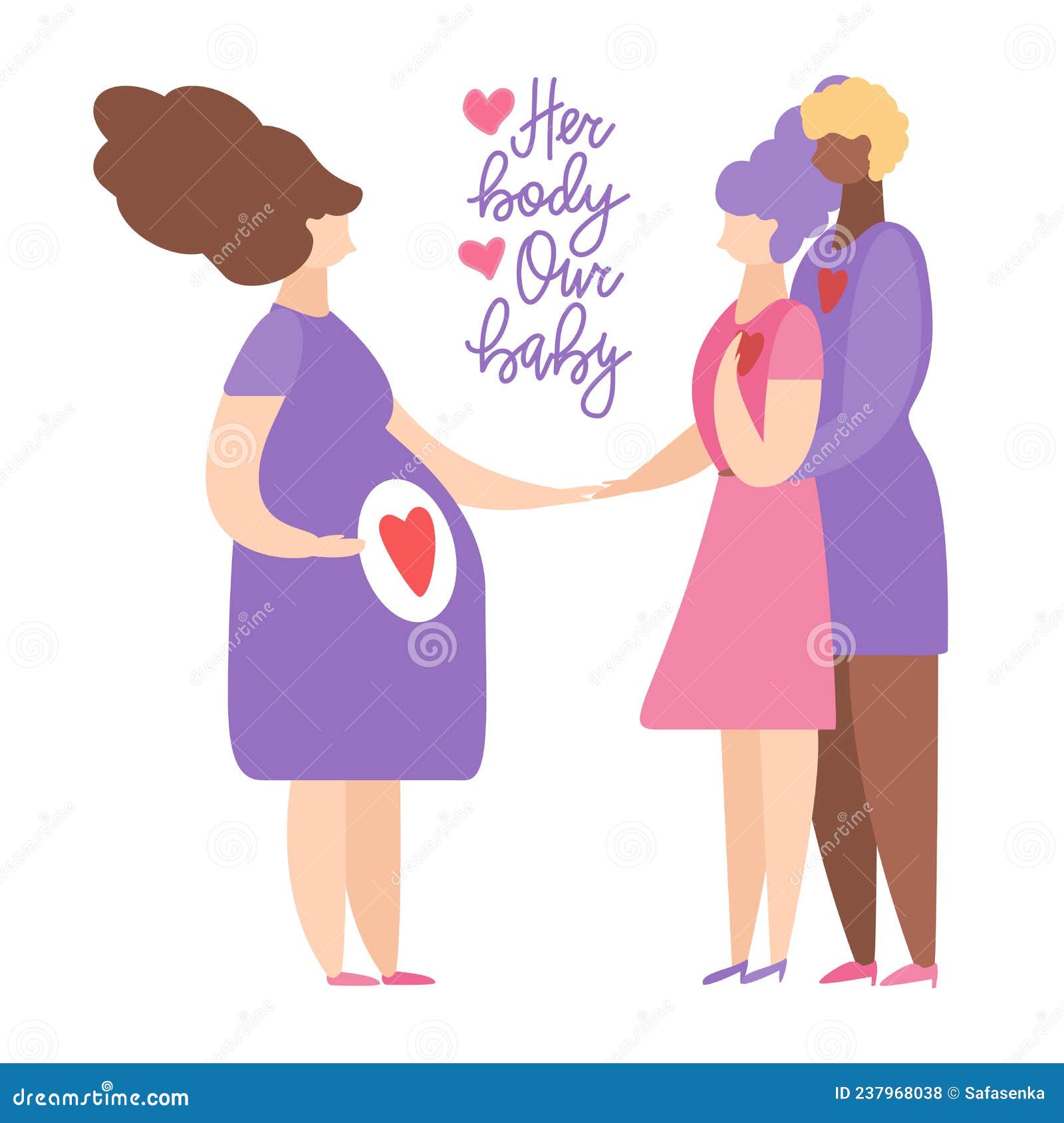 Couple With Surrogate Pregnant Woman Vector Illustration Flat Cartoon