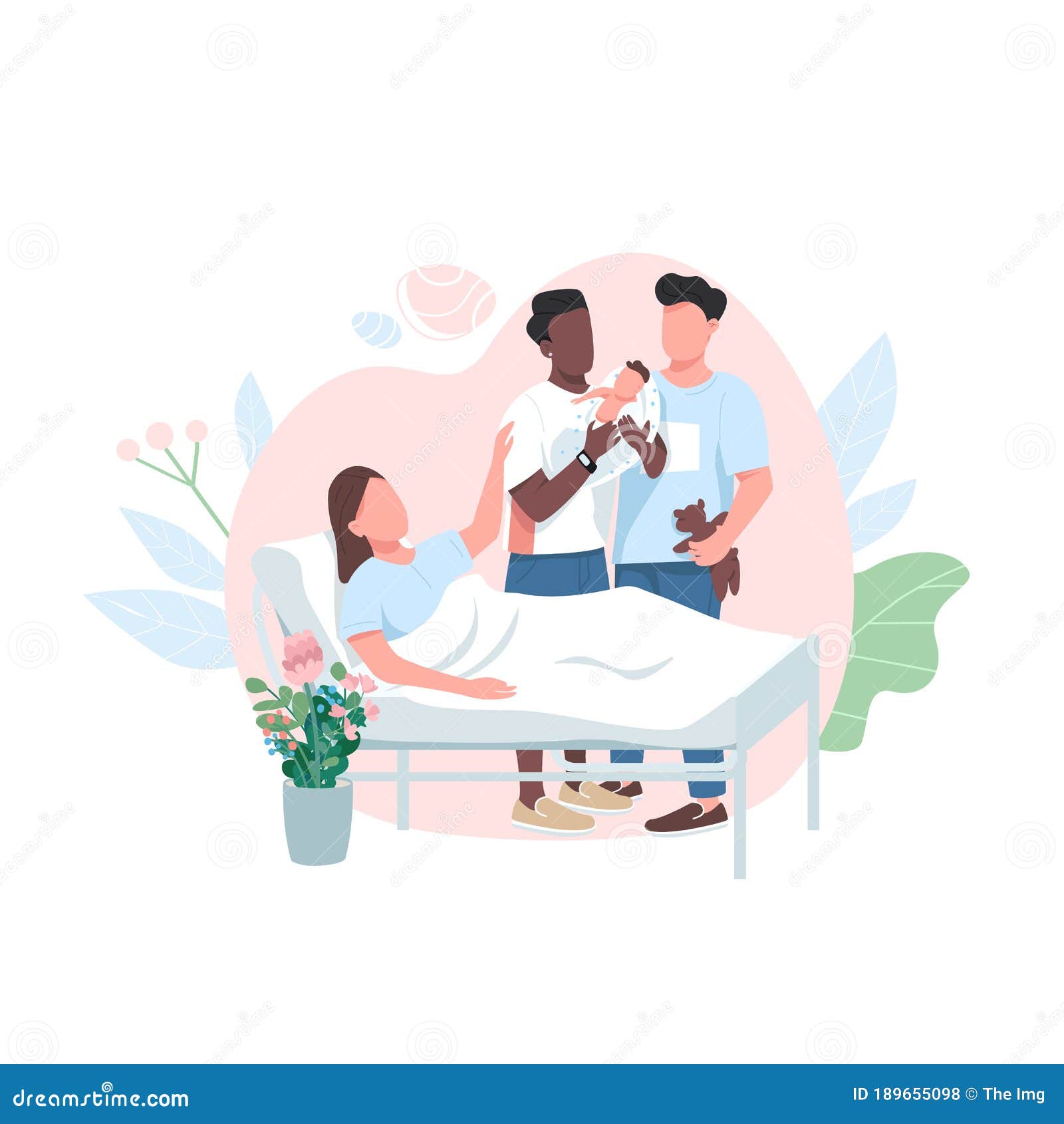 Surrogate Mom With Gay Couple Flat Color Vector Faceless Character