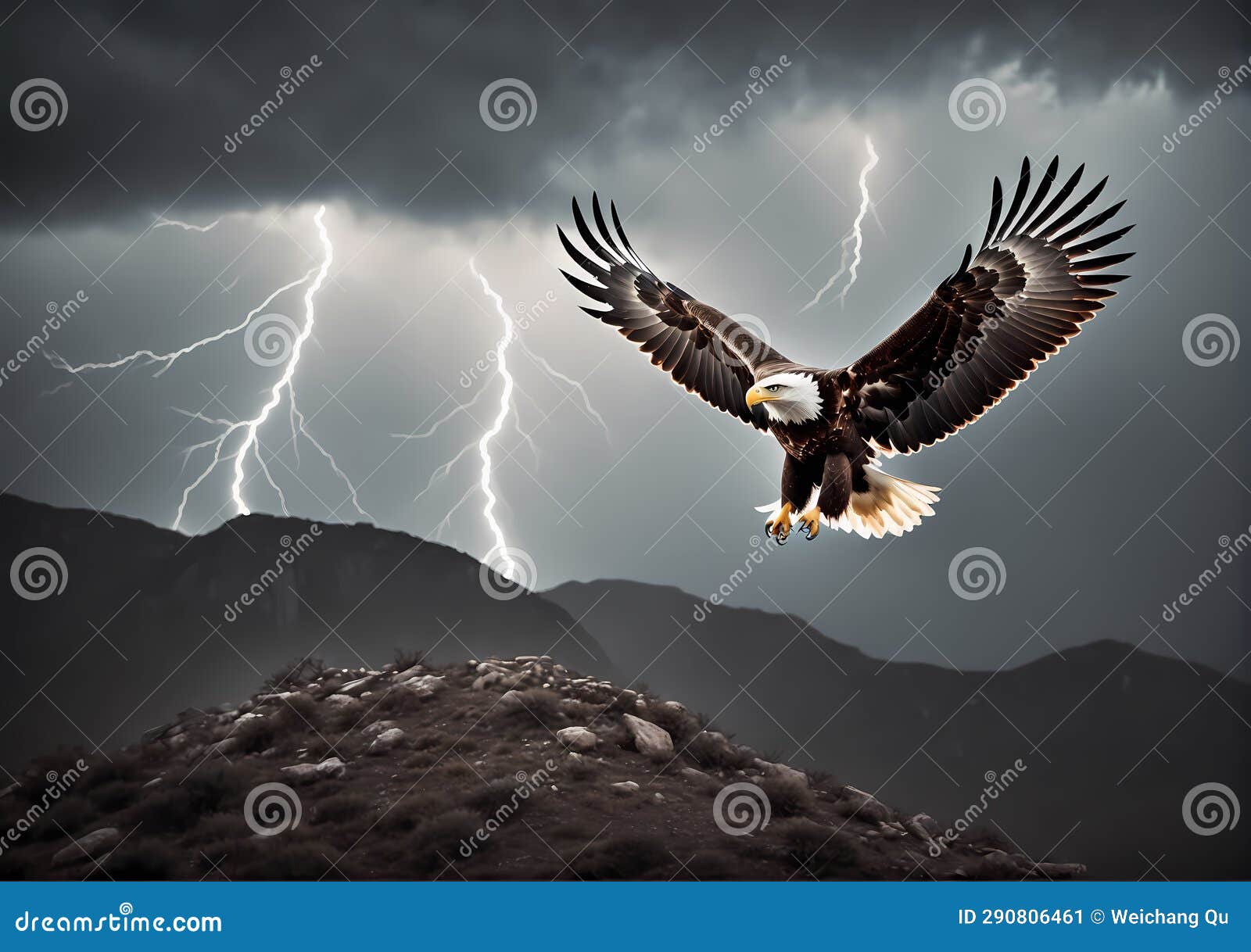 A soaring eagle in a storm stock illustration. Illustration of unafraid ...