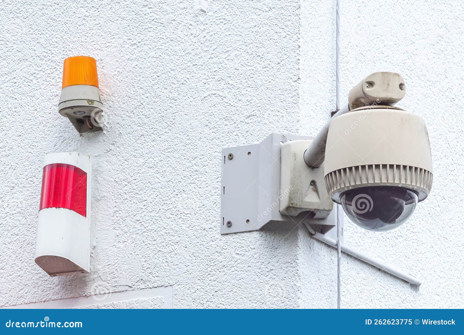 Surveillance Camera and Alarms on a White Wall Stock Image - Image of ...
