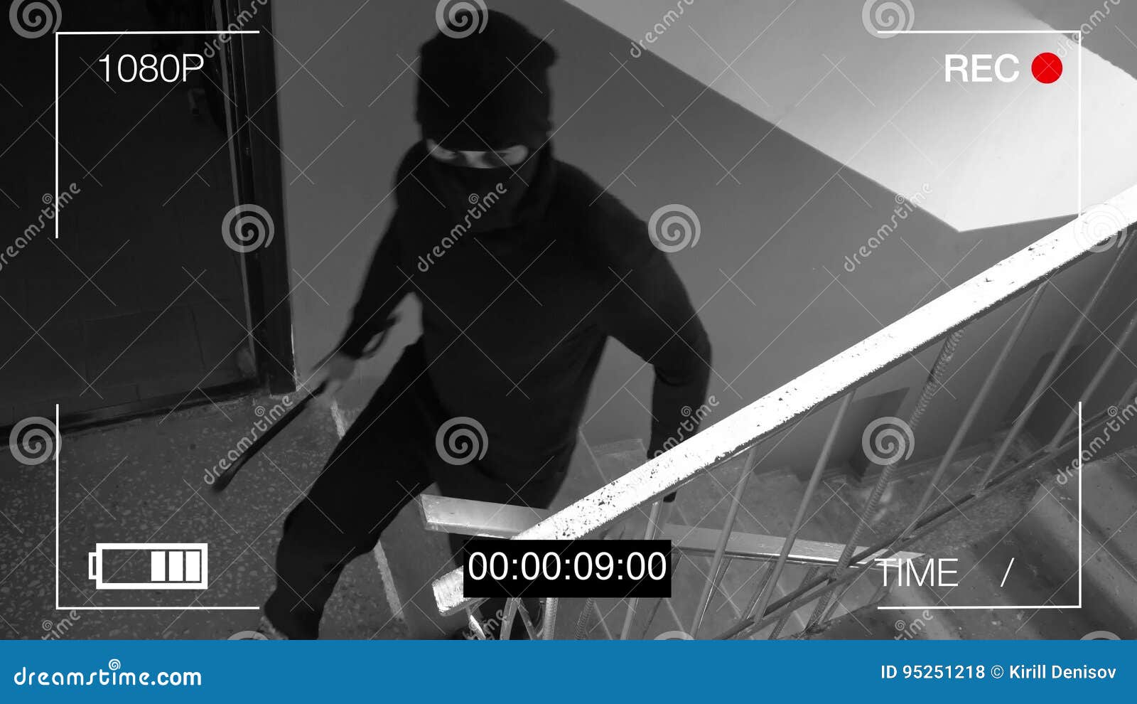 Surveillance Camera Caught the Robber in a Mask with a Crowbar Stock ...