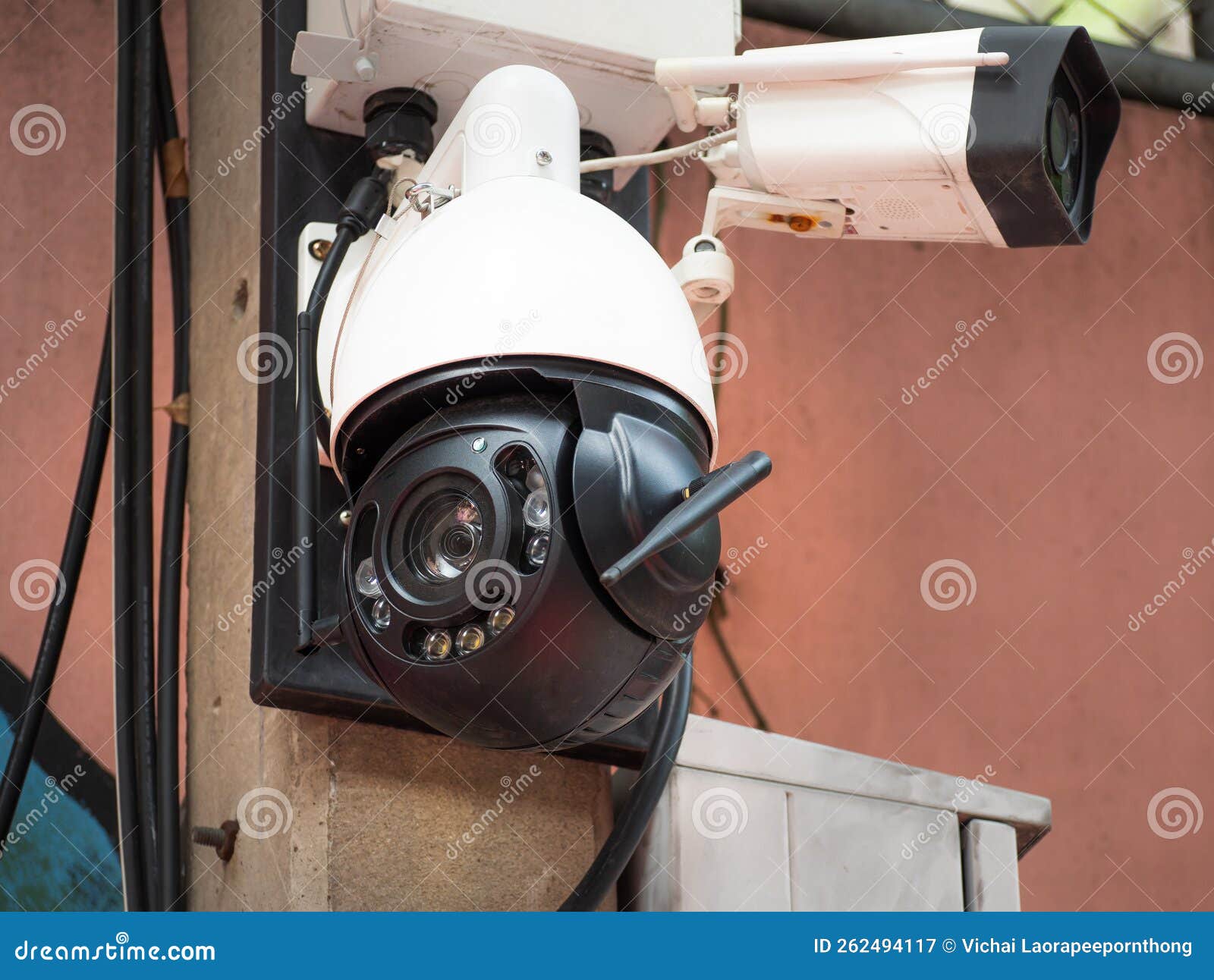 Surveillance Camera 360 Degrees Around Camera or CCTV Mounted on a Wall ...