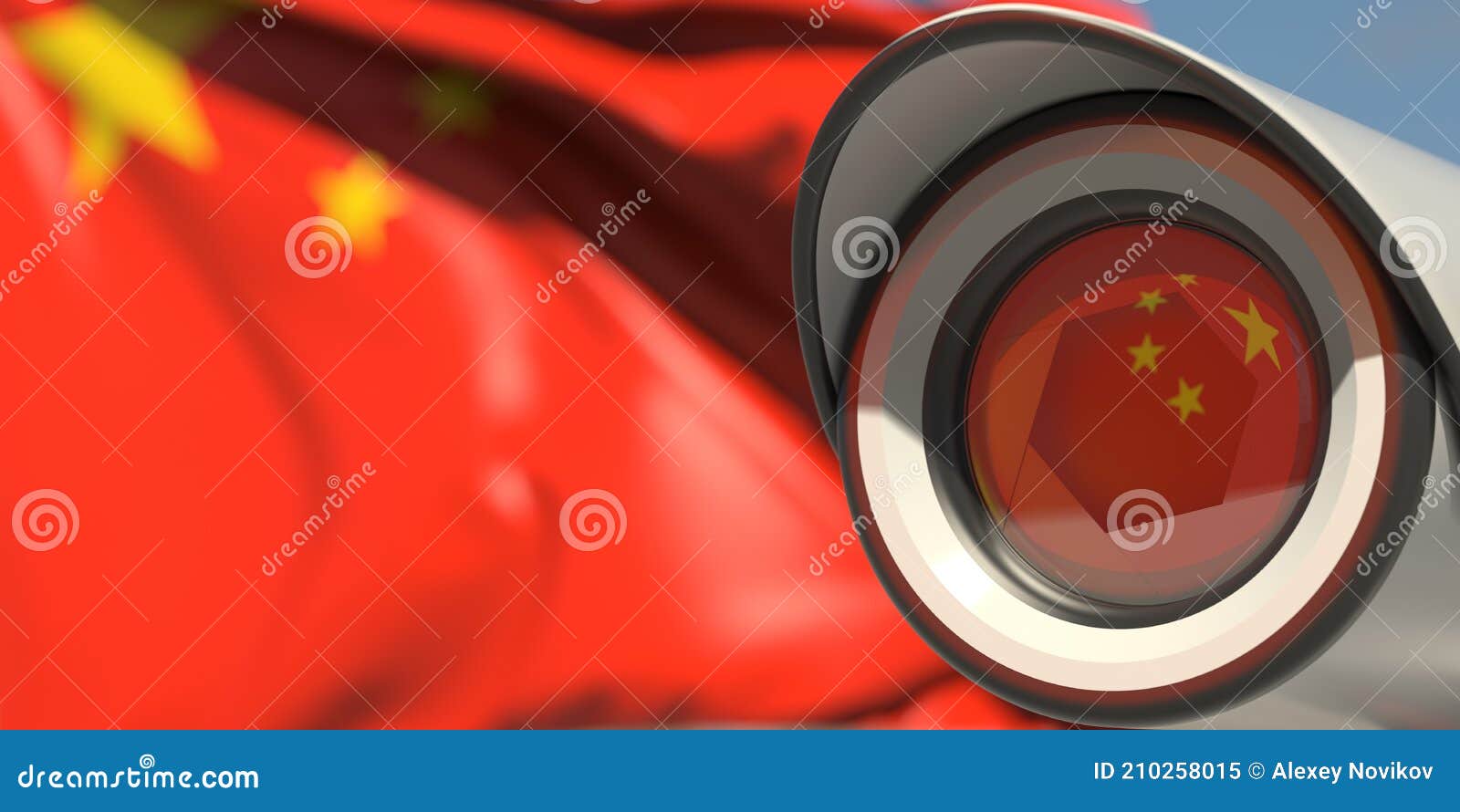 Surveillance Camera and Flag of China. National Security System Concept ...