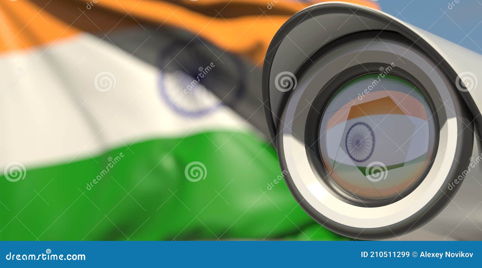 Surveillance Camera and Flag of India. National Security System Concept ...