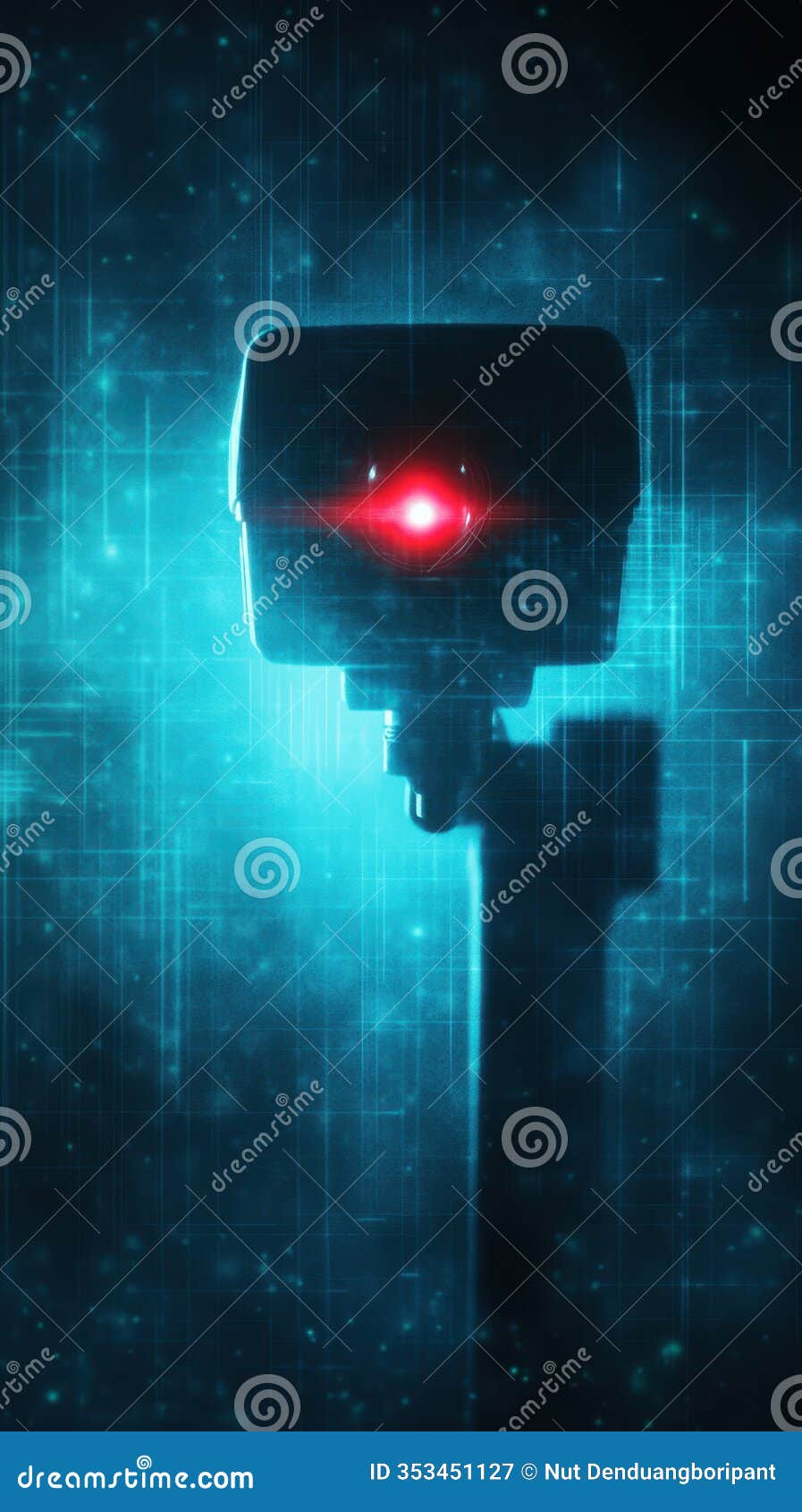 Surveillance Camera with Glowing Red Light in Dark Setting Stock ...