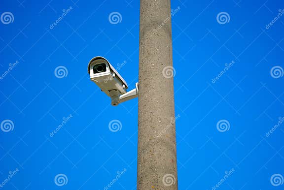 Surveillance Camera on the Gray Column Stock Image - Image of security ...