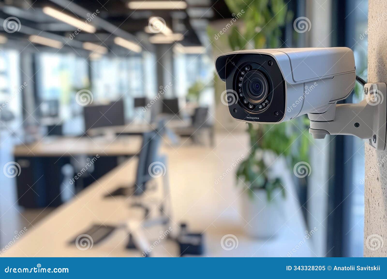 A Surveillance Camera is Installed in a Modern Office, Overseeing ...