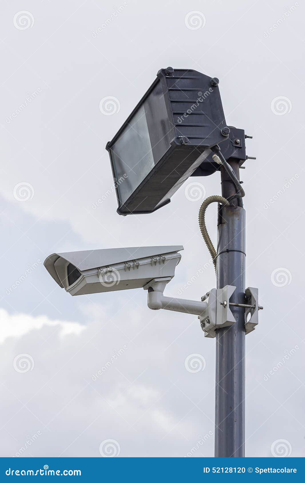 Surveillance Camera and Lighting on Plain Pole Stock Photo - Image of ...