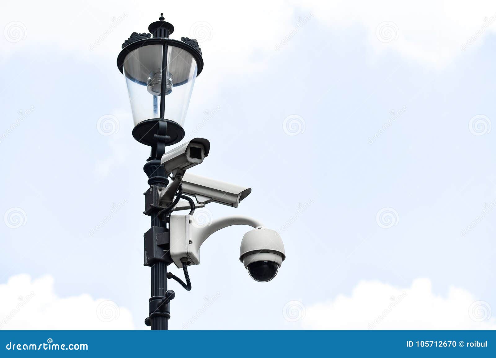 Surveillance Camera on a Lighting Pole Stock Photo - Image of exterior ...
