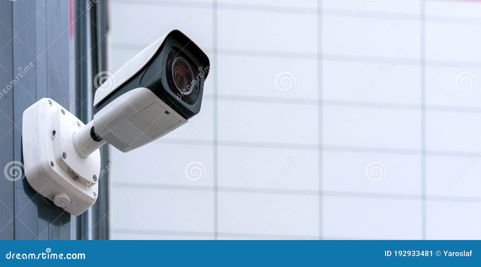 Surveillance Camera Located on Grey Construction Corner Stock Image ...