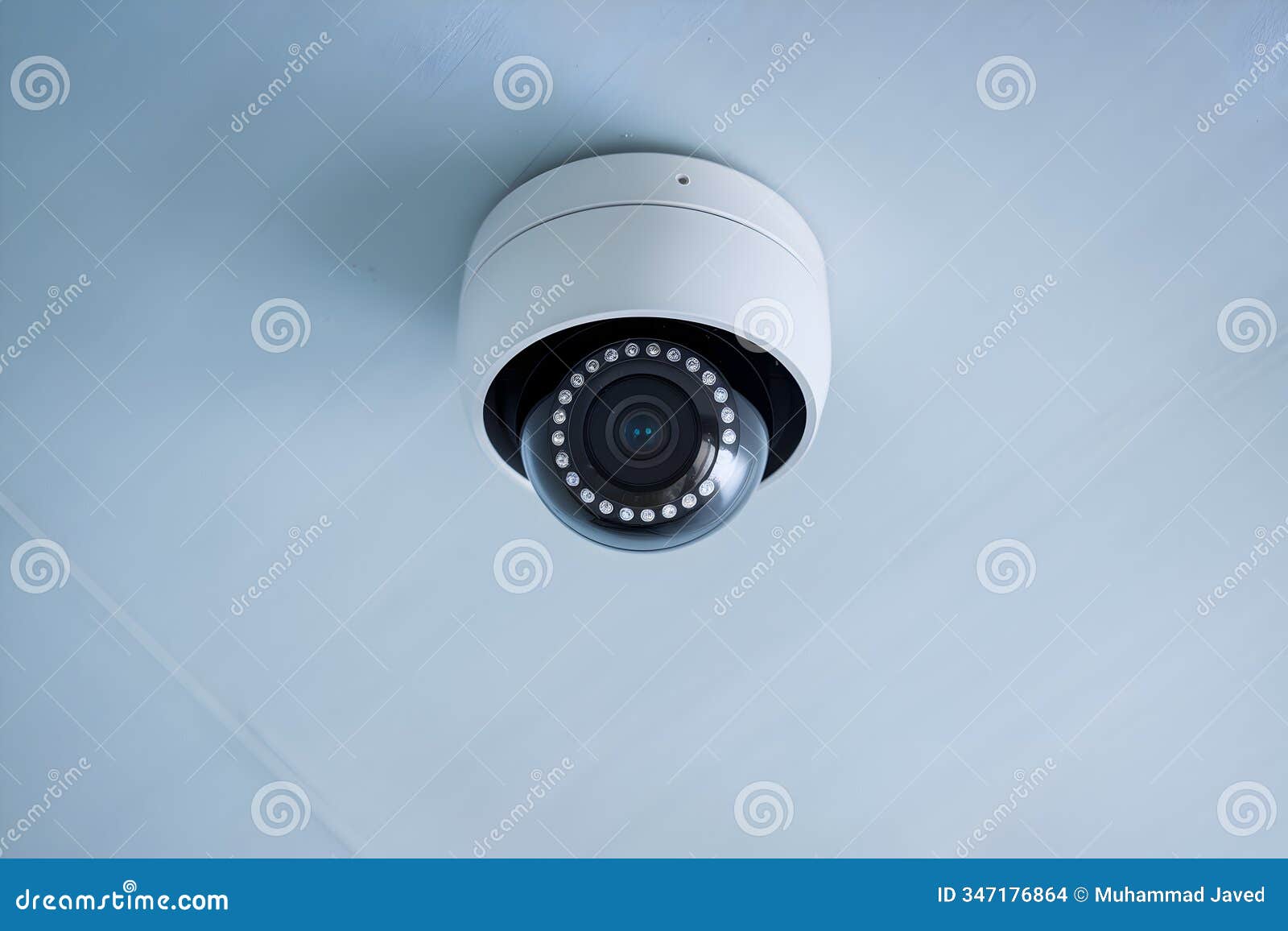 Surveillance Camera Mounted on Ceiling with Circular Lens, Minimalist ...