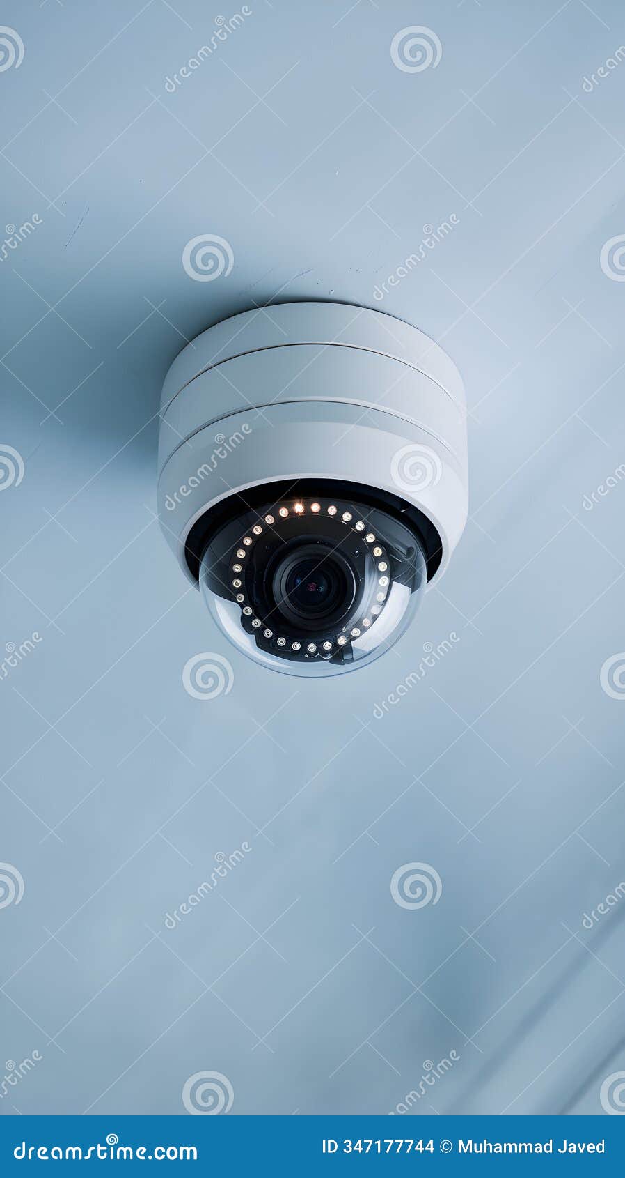 Surveillance Camera Mounted on Ceiling with Circular Lens, Minimalist ...