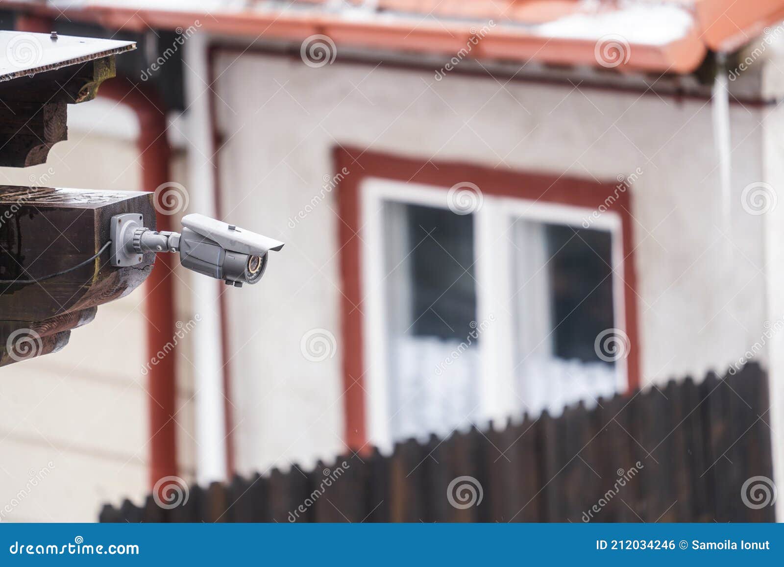 Surveillance Camera Mounted on the Corner of a House. Stock Photo ...
