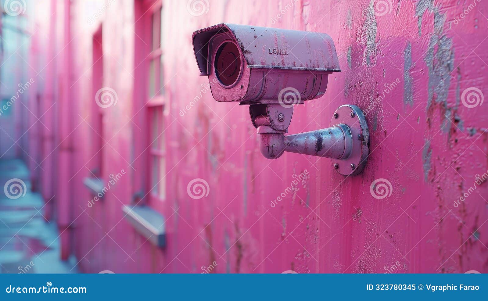 Surveillance Camera Mounted on a Pink Wall in an Alley Stock Image ...