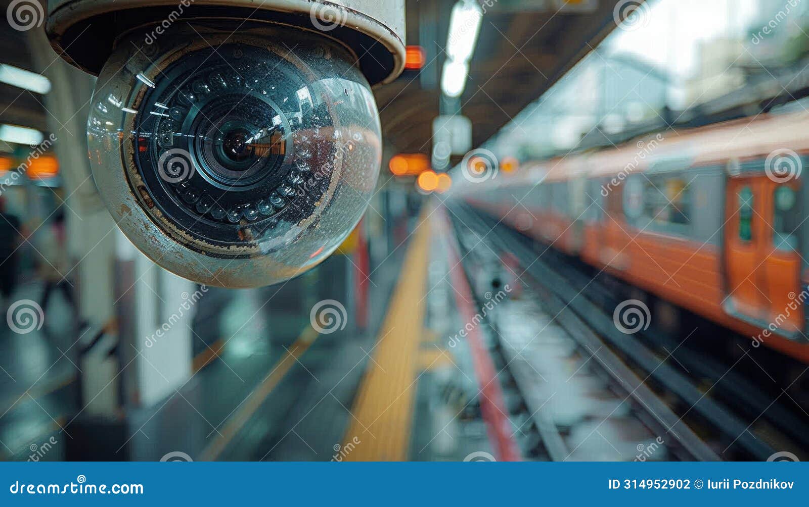 Surveillance Camera Mounted on Pole at Train Station for Security ...