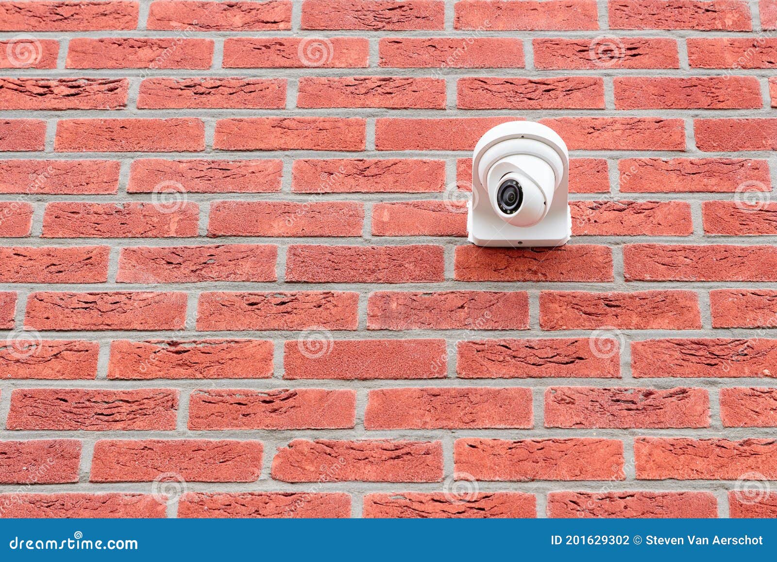 Surveillance Camera Mounted on Red Brick Wall Stock Photo - Image of ...