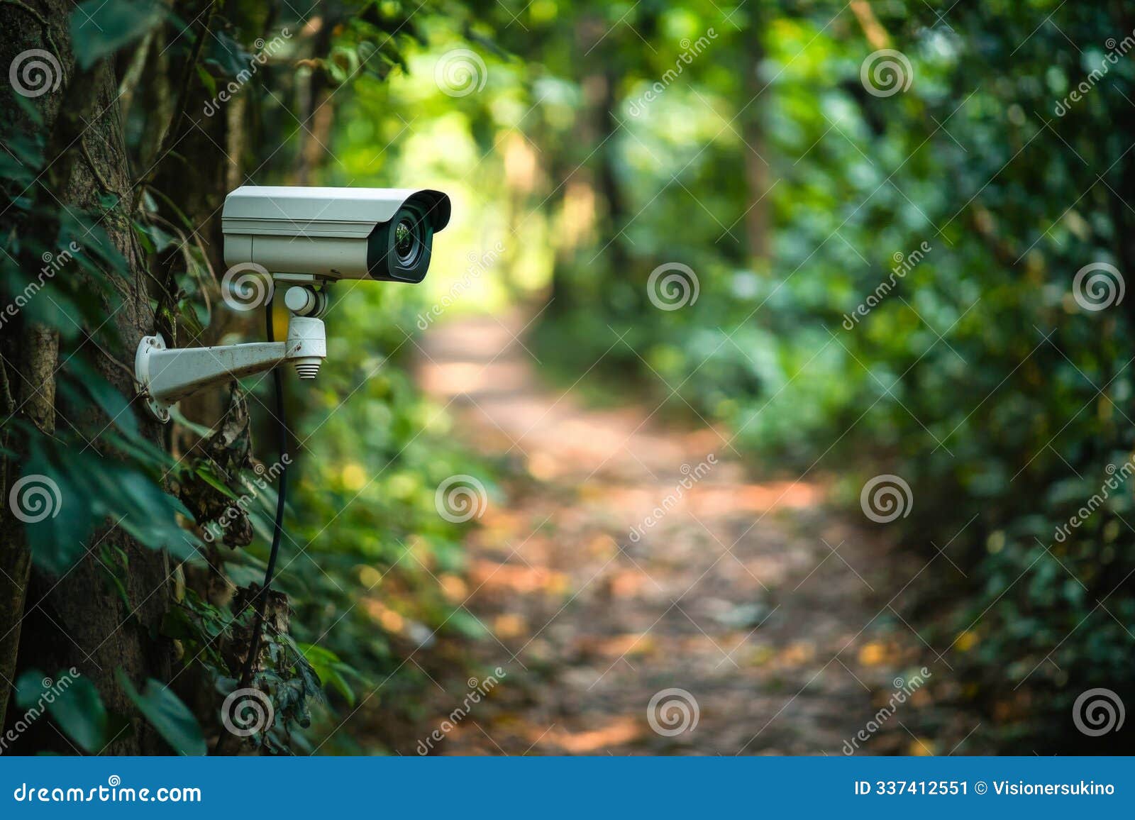 Surveillance Camera Mounted on a Tree in a Forest Stock Illustration ...