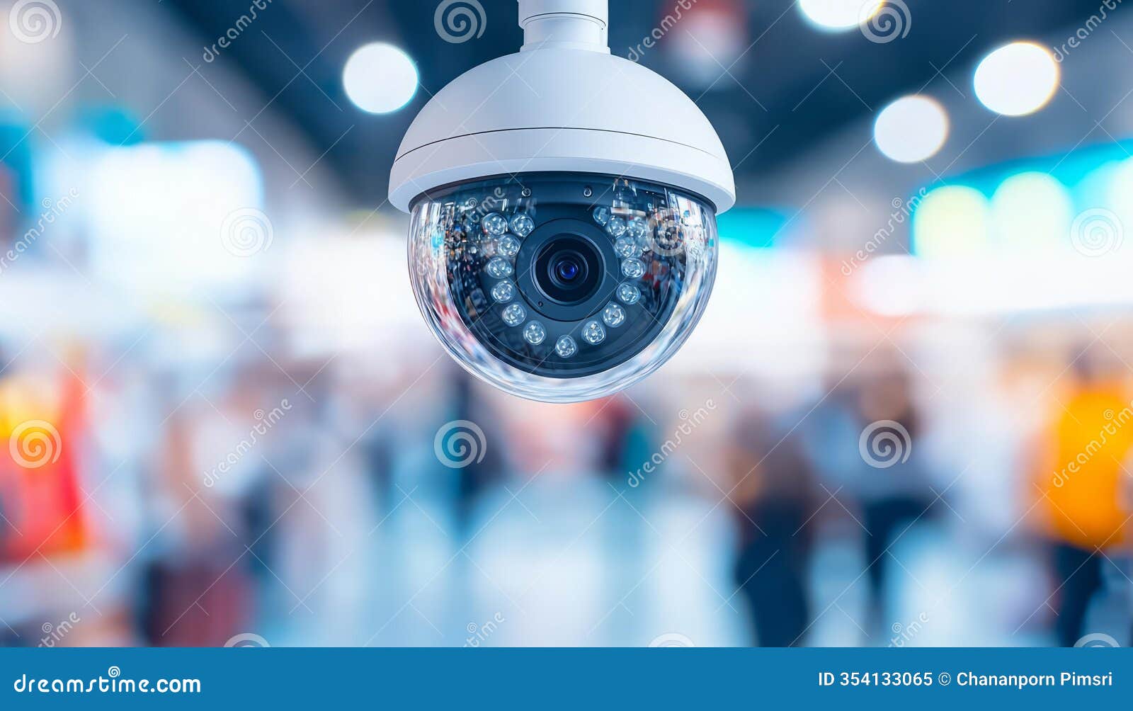 Surveillance Camera Suspended from Ceiling in Modern Interior Space ...