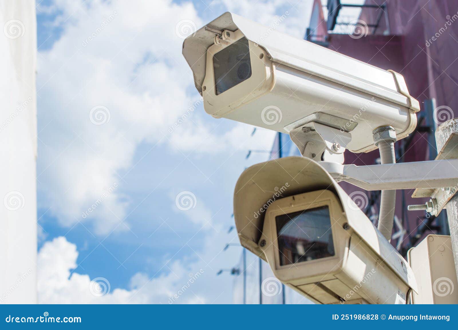 Double Security CCTV Camera Outside the Office Building. Stock Photo ...