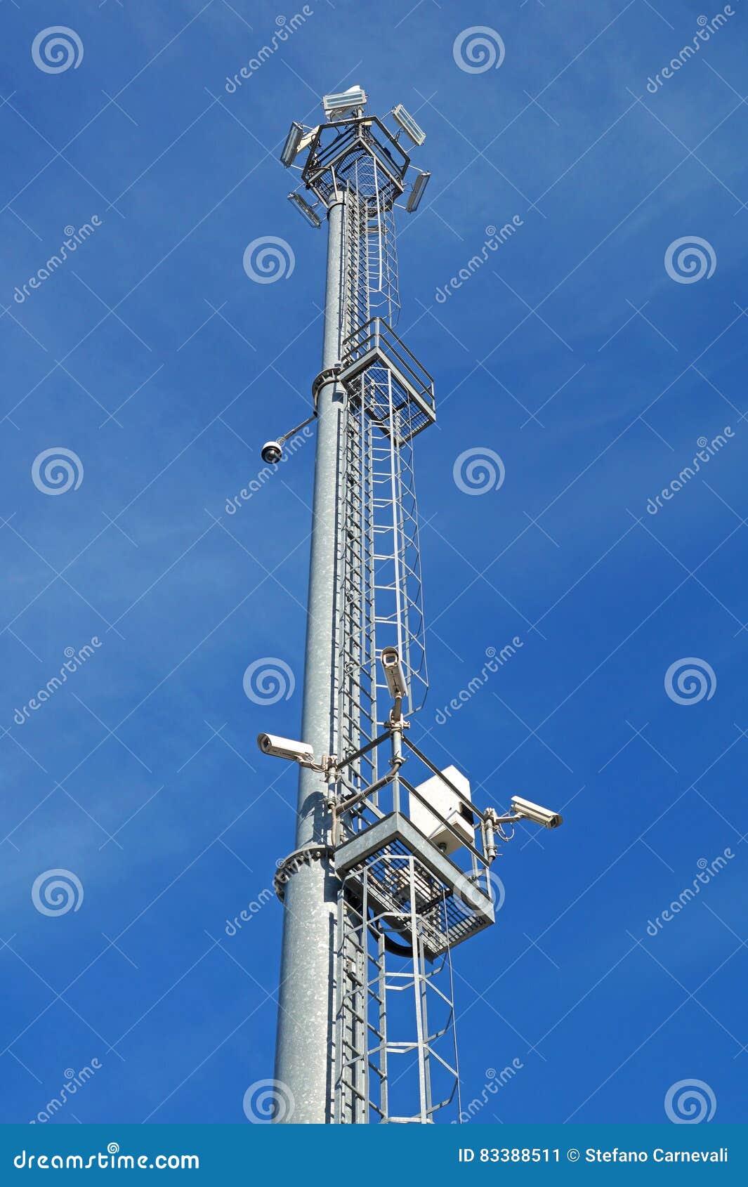 Surveillance Cameras and Modern Lighting Fixtures on the Lamppost Stock ...