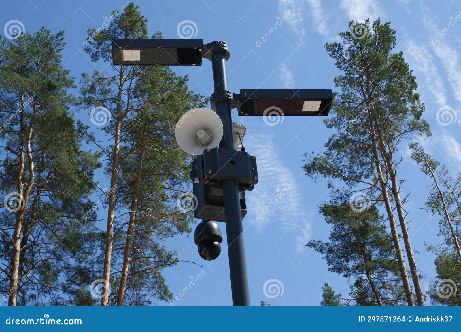 Surveillance Cameras and a Speaker on a Modern Lantern. Stock Photo ...