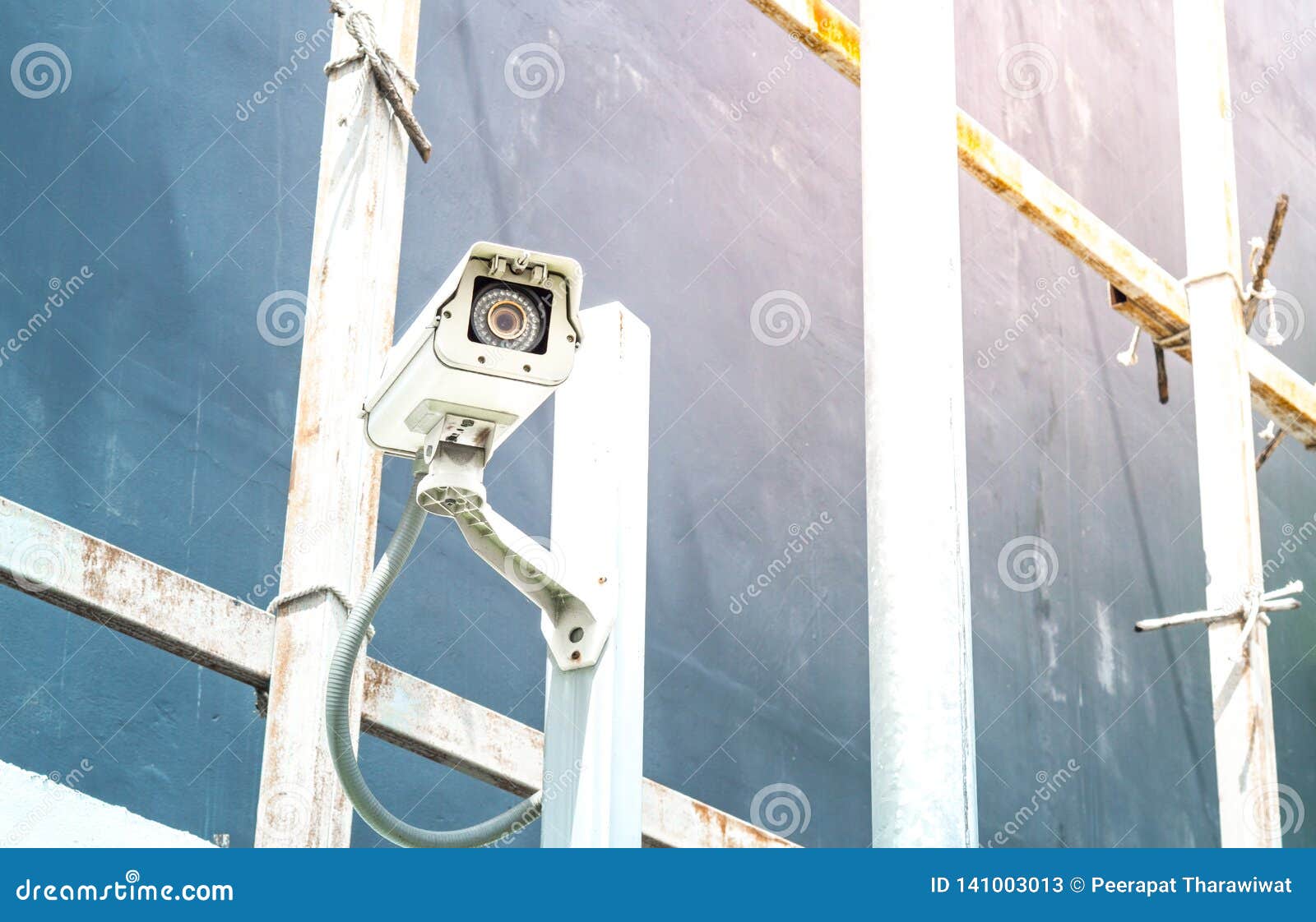 Surveillance Cctv Camera on Pole in Building Construction Site with ...