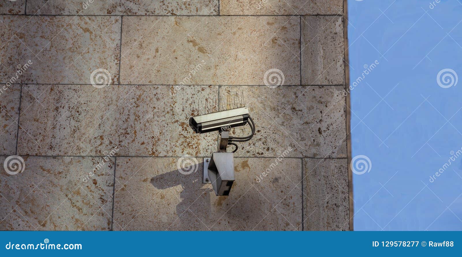 Surveillance CCTV Security Camera on Stone Wall Building Facade Stock ...