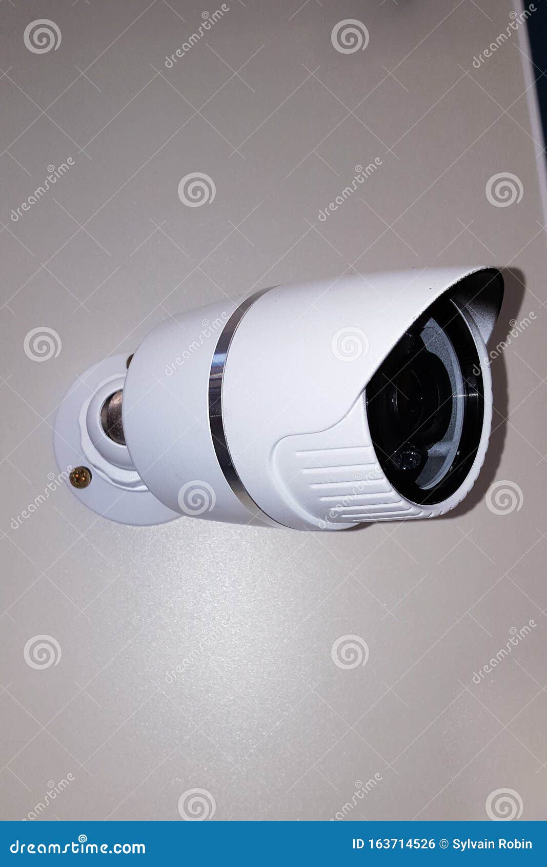 Surveillance CCTV Security Camera White on Wall Isolated Stock Photo ...