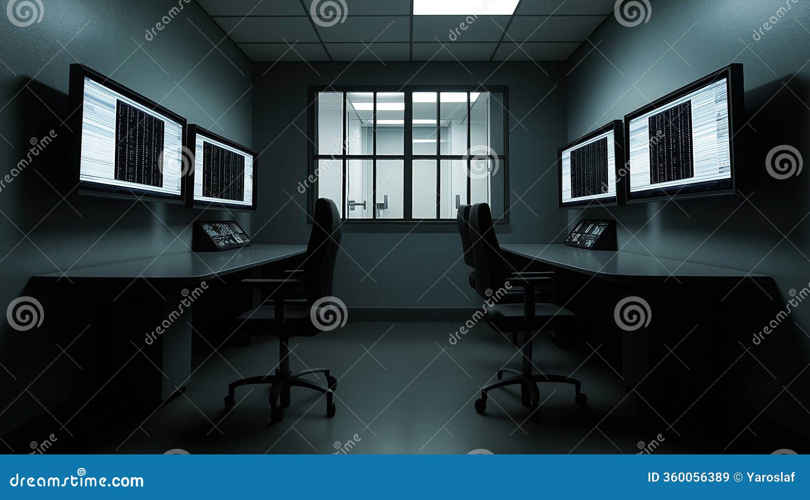 Surveillance Control Room in a Prison Displaying Empty Hallways on ...