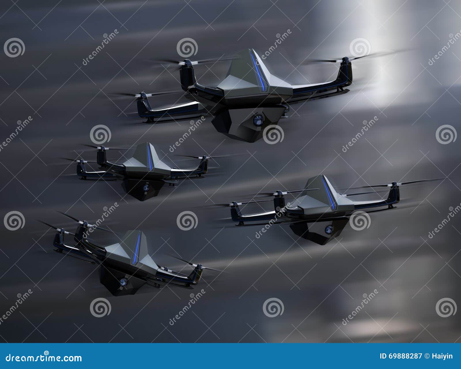 Autonomous Unmanned Drone With Surveillance Camera Flying In Sunset Sky ...