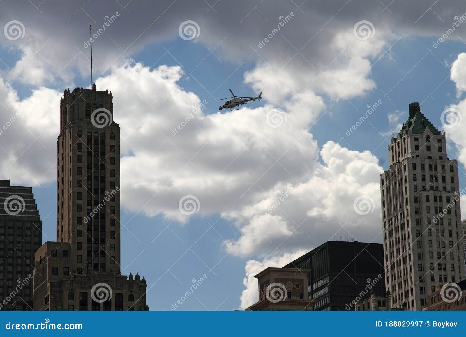 Surveillance Helicopter Over Chicago Stock Image - Image of cloud ...