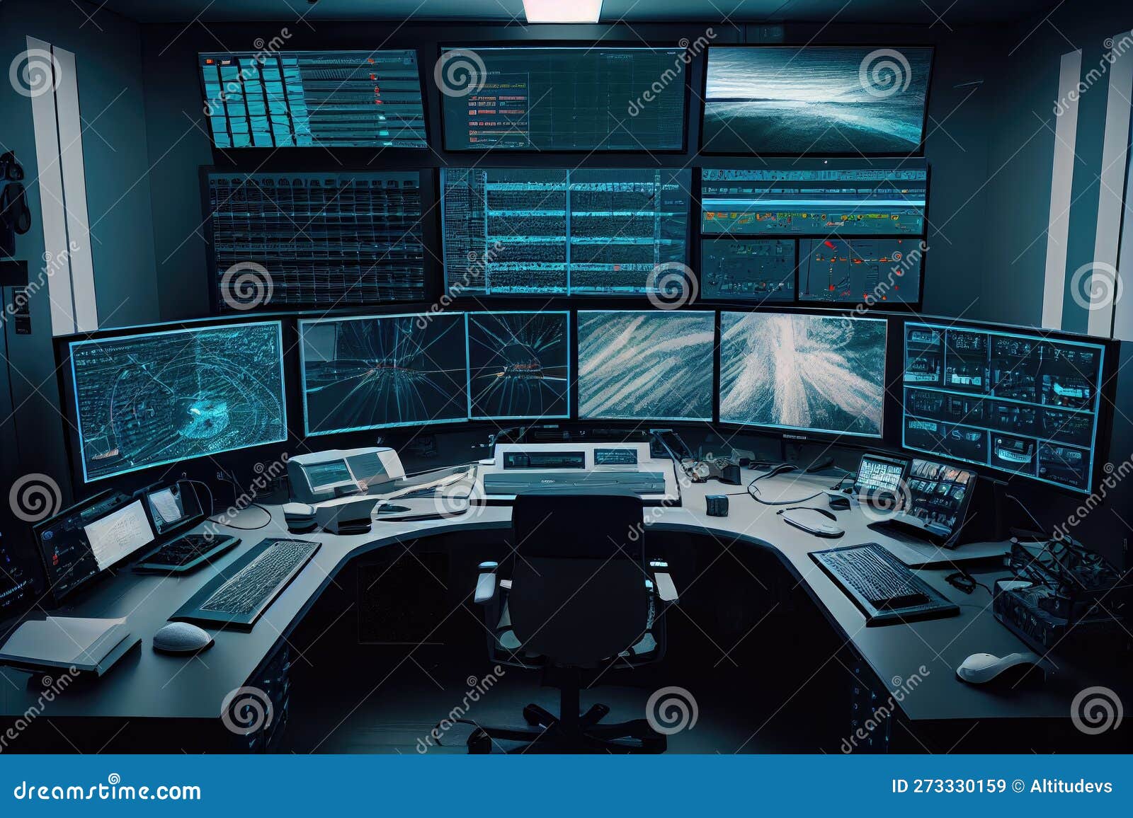Surveillance Room with Multiple Monitors, Showing Different Angles of ...