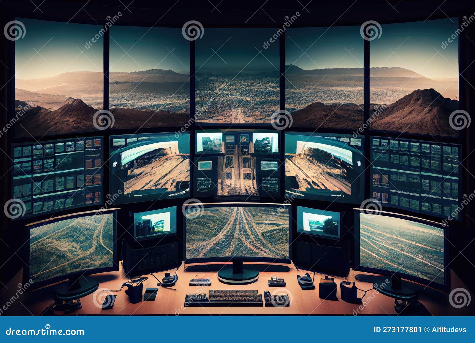 Surveillance Room, with Multiple Monitors Showing Different Views of ...