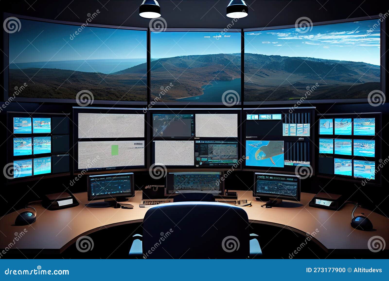 Surveillance Room with Multiple Monitors Showing Different Views of the ...