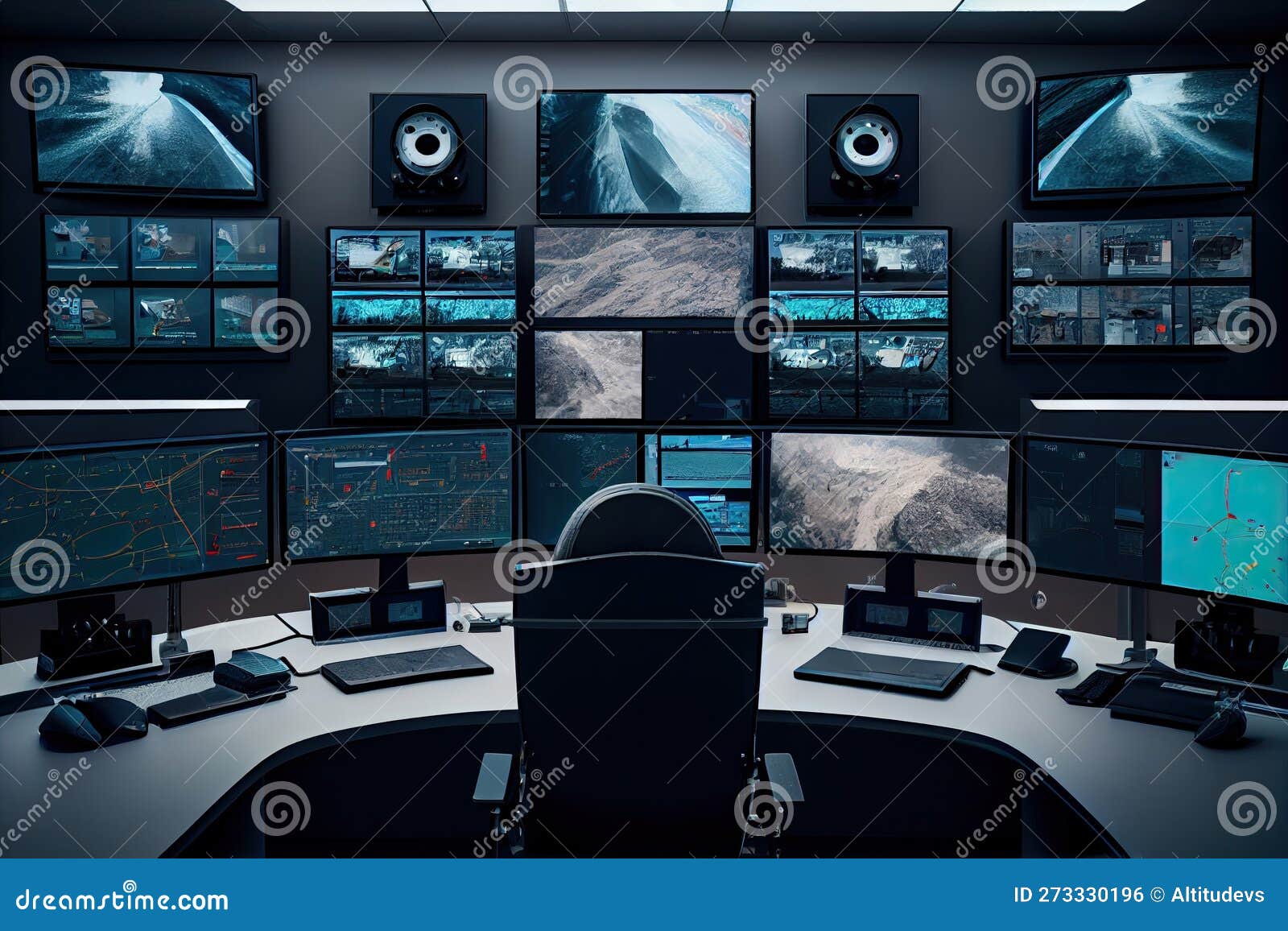 Surveillance Room, with Multiple Monitors Showing Different Views of ...